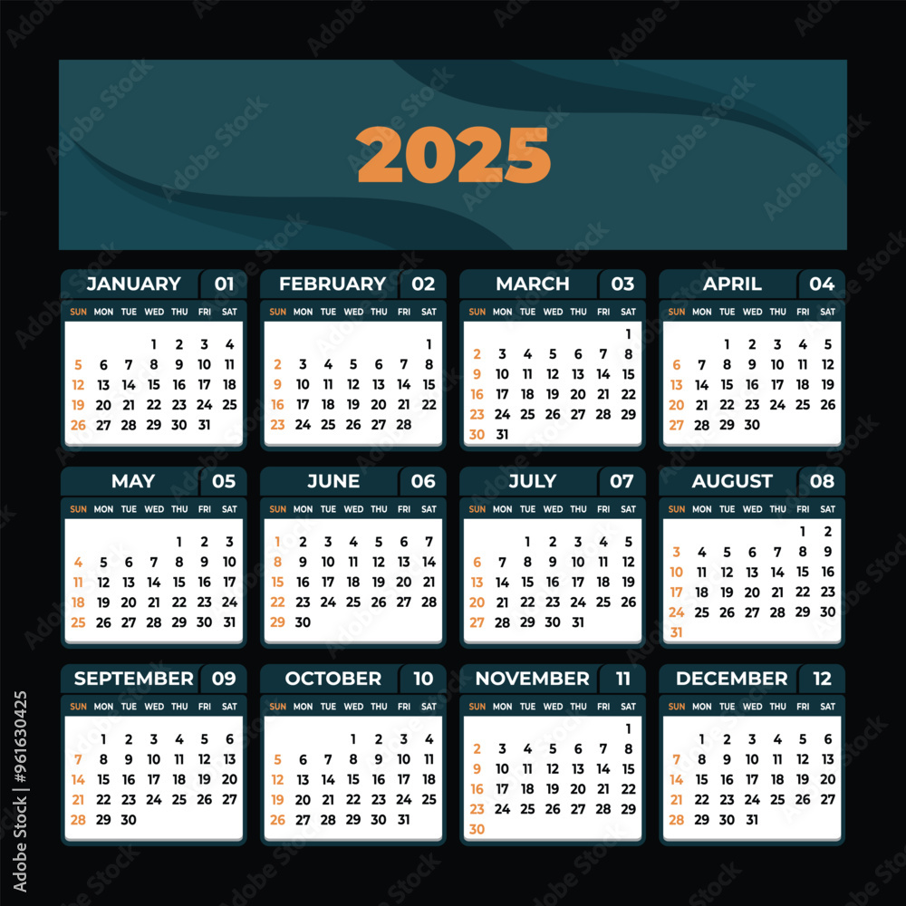 2025 Calendar Template , Calendar 2025, Calendar Design, Calendar 2025 ...