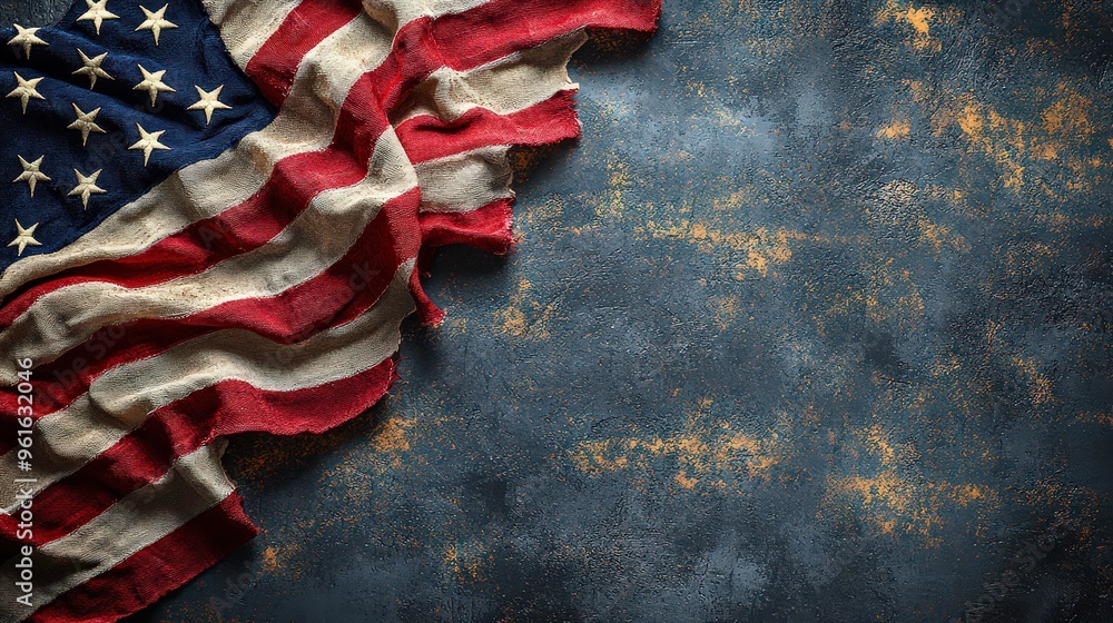weathered American flag on a textured background, symbolizing ...