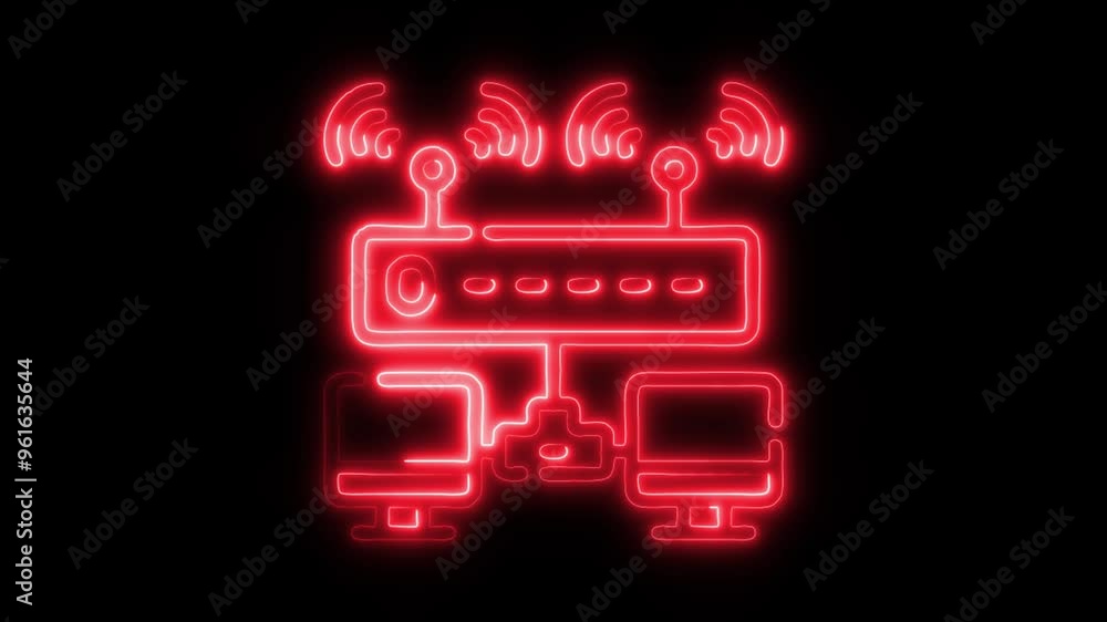 Neon Router Network Icon Video HD - Glowing Wireless Connection with ...