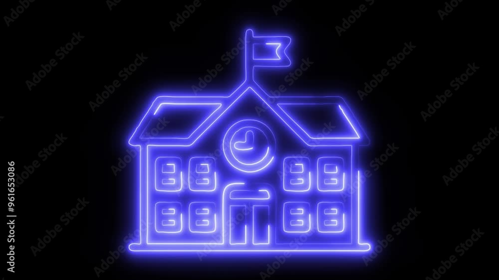 Neon School Building Icon Video HD - Glowing Educational Facility ...
