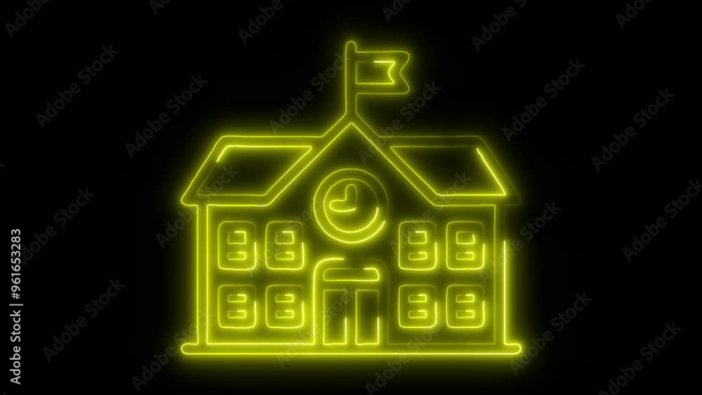 Neon School Building Icon Video HD - Glowing Educational Facility ...