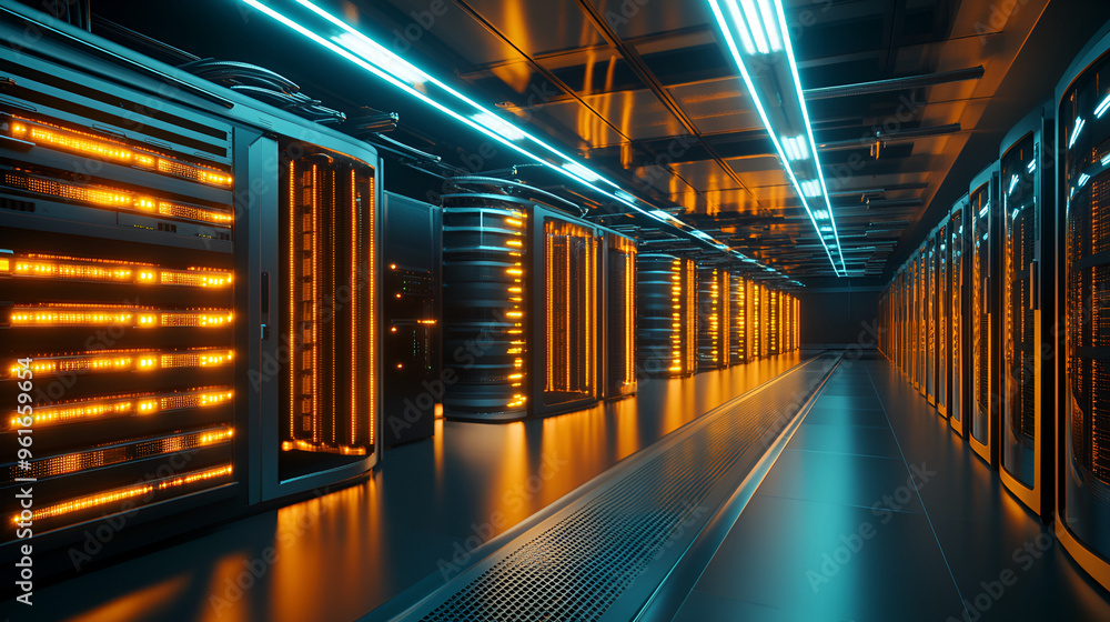 light big hosting 3D system technology storage database web security cloud server room rendering ...