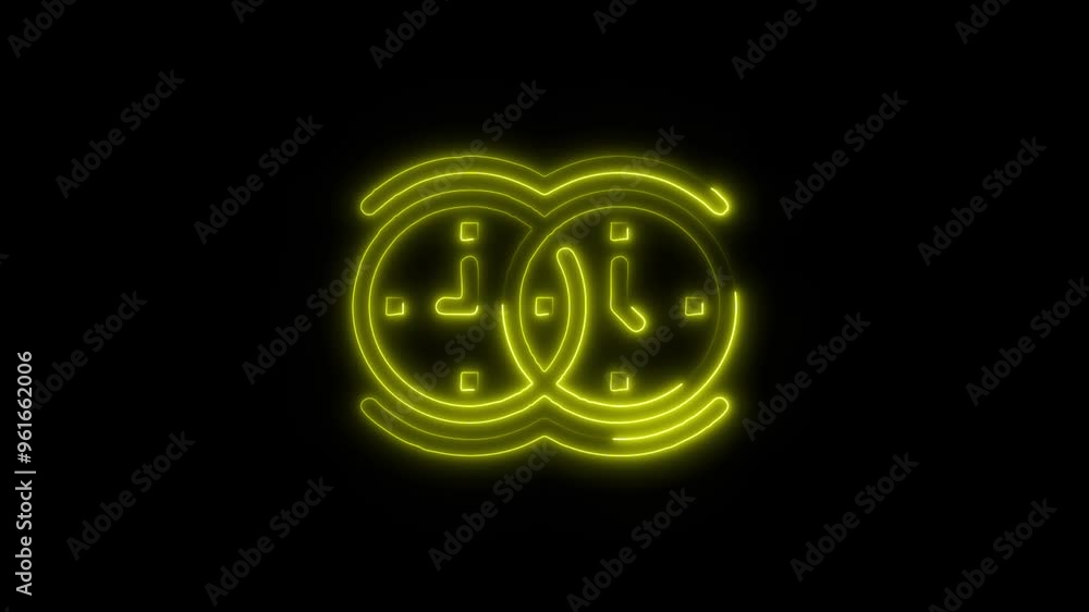 Neon Time Zone Icon Video HD - Glowing Clock and World Map Symbol for ...