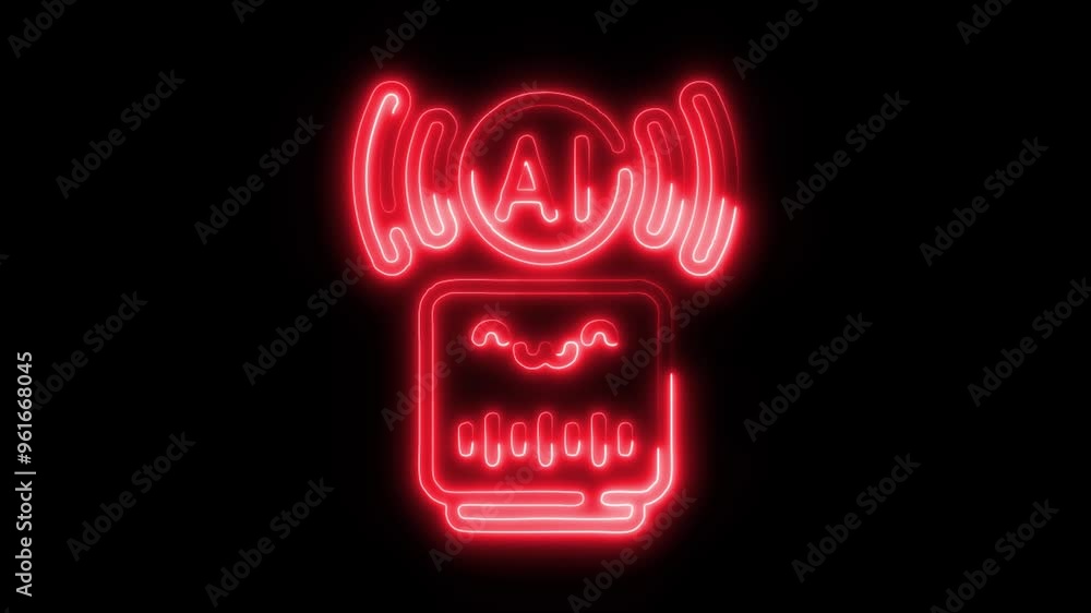 Neon Voice Assistant Icon Video HD - Glowing Microphone and Sound Wave ...