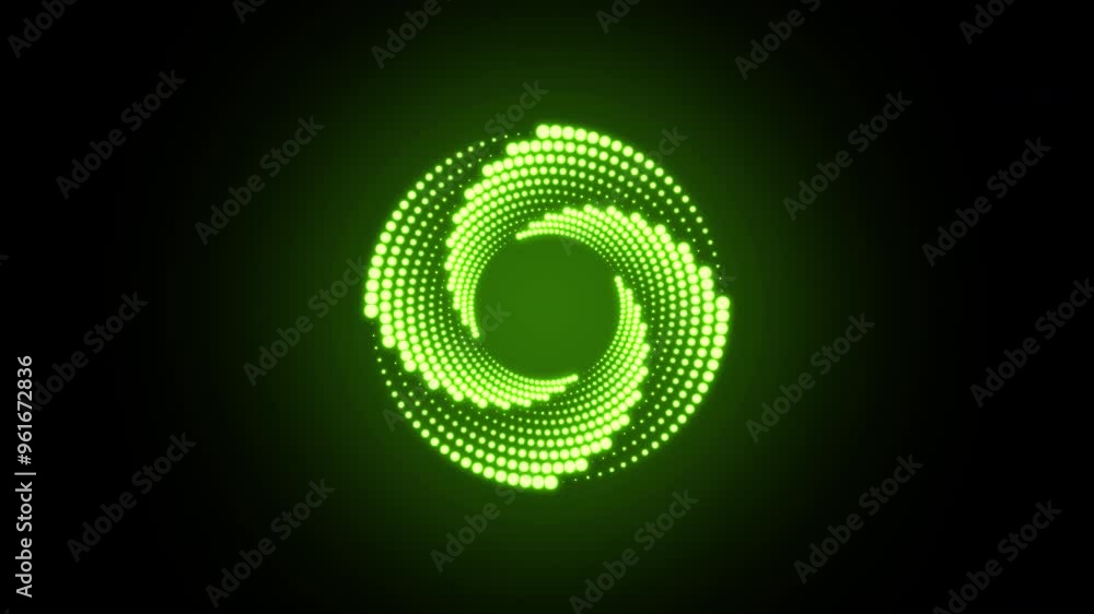 Glowing green light ring. Futuristic loading circles and dots animation ...