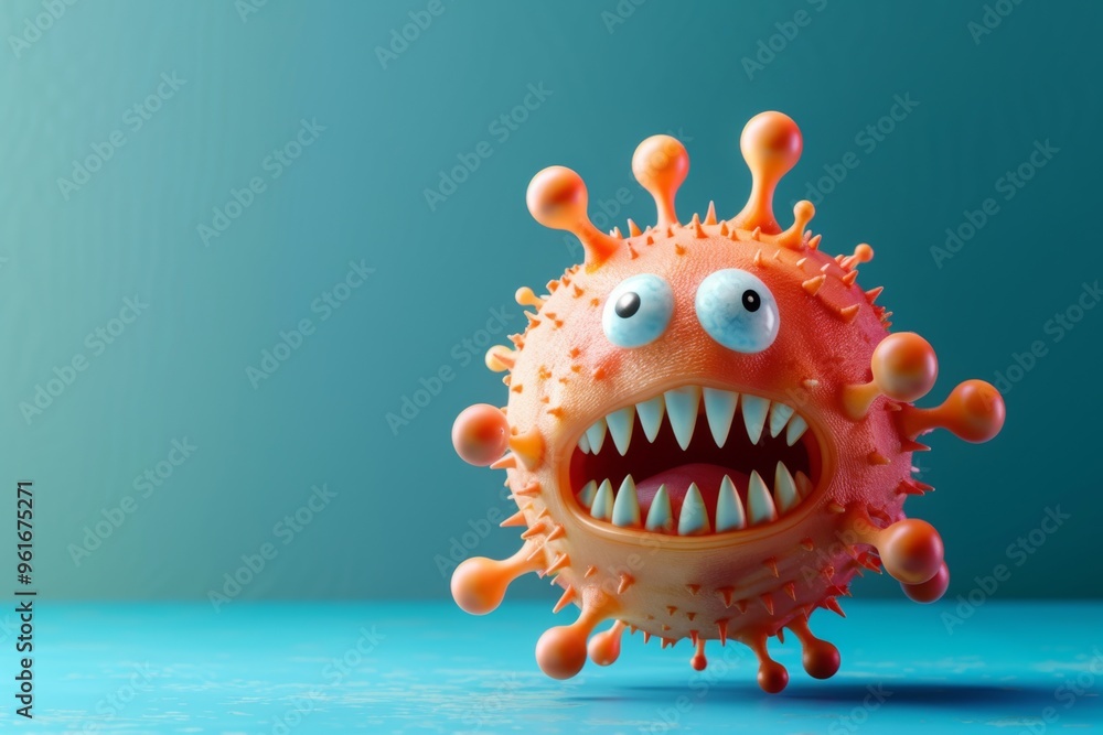 Cute scared germ personified humor contrasting blue background ...