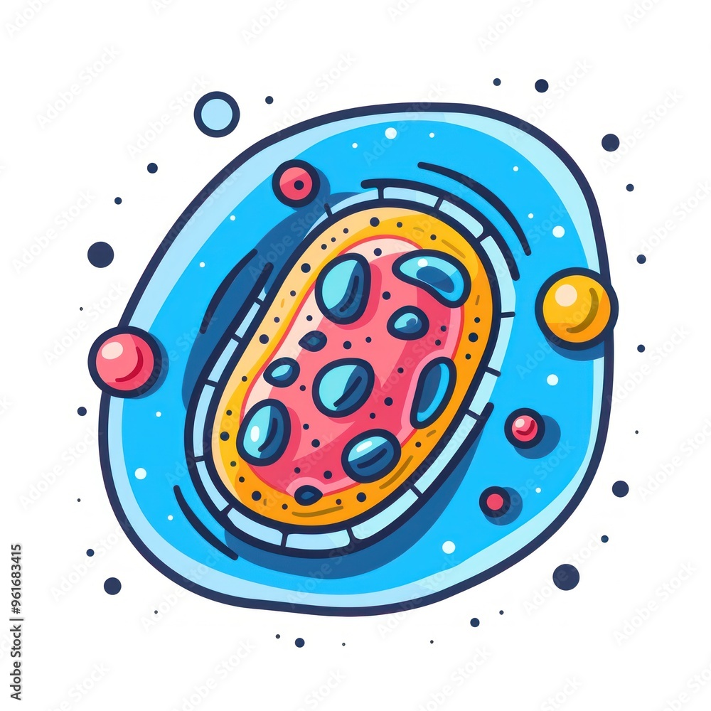 Cartoon illustration of a cell with a nucleus and organelles. Stock ...