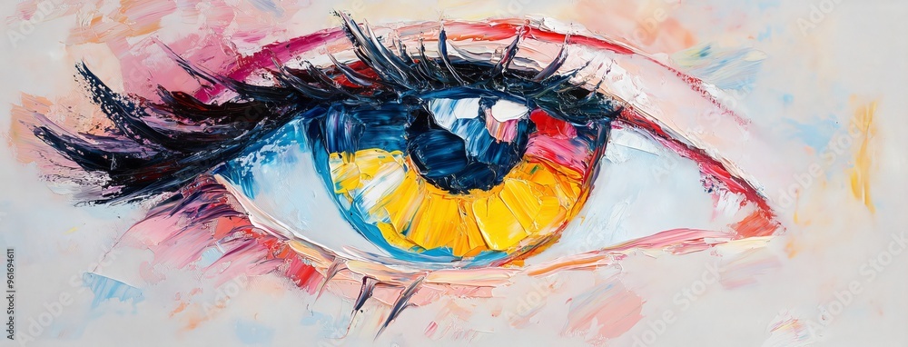 An oil painting of an eye with textured brush strokes in a variety of ...