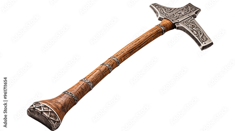 vintage old metal axe with wooden handle, studio view, isolated on ...