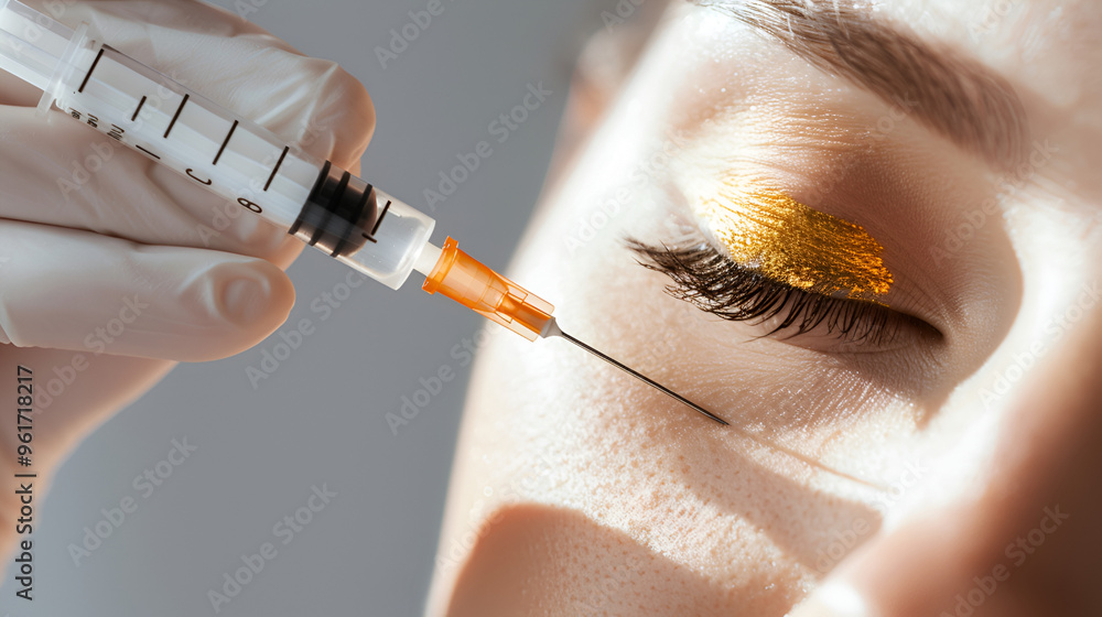 Middle aged woman with wrinkles near eye. Face injections and collagen ...