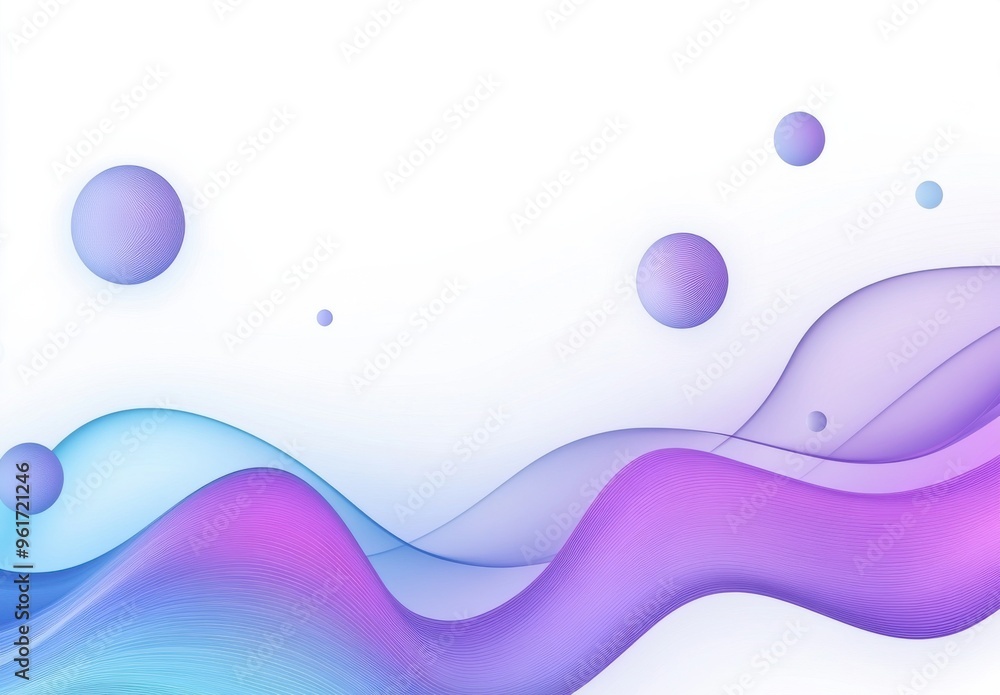 Abstract purple and blue wave design with spheres creating a fluid and ...