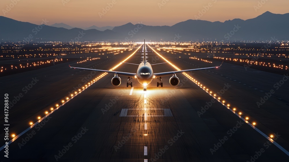 Brightly Lit Airport Runway at Night - Aerial View of Busy Airfield ...