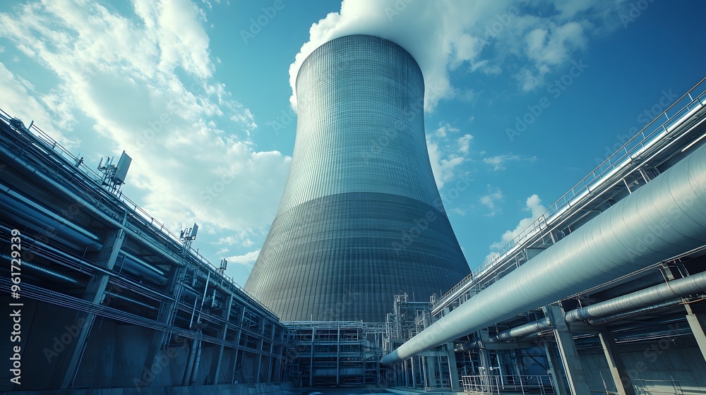 Cooling Tower System A large industrial cooling tower with water ...