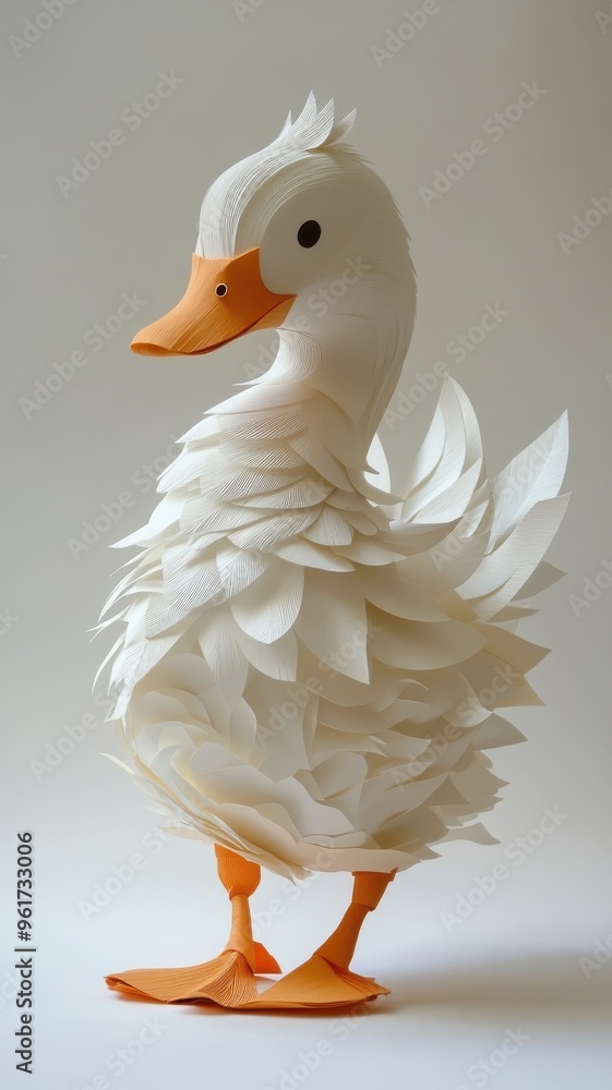 Paper art style, a duck crafted from layered and folded paper ...