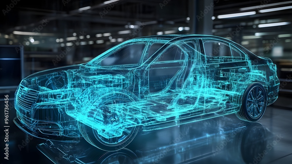 ภาพประกอบสต็อก Holographic visualization showcasing the internal layout ...