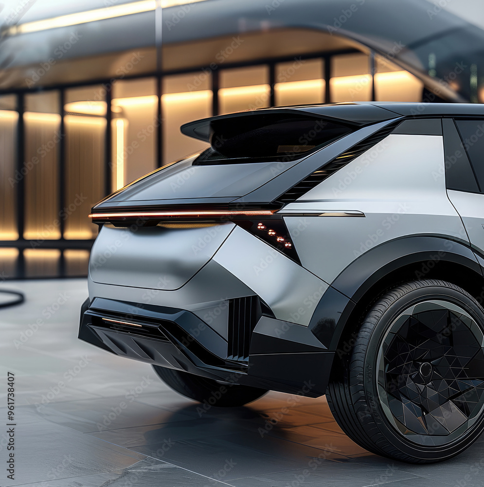 Foto de Close up of the rear diffuser of the electric SUV features a ...