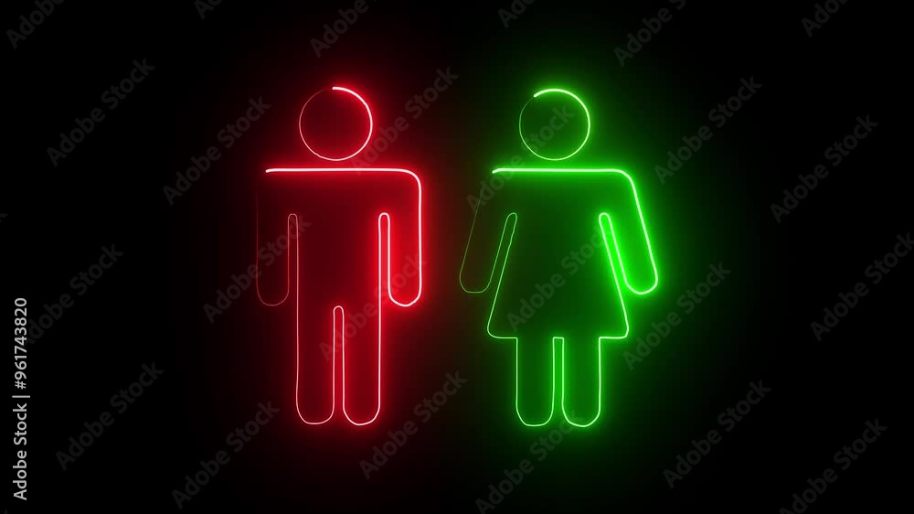 glowing neon red and green color people animation icon man person ...