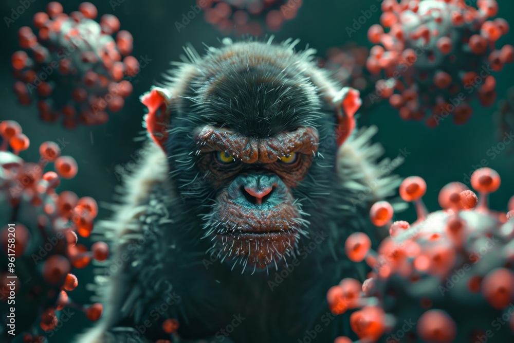 Threatening monkey face used warning virus outbreaks. Savage monkey ...