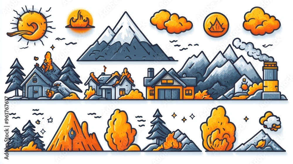 Clipart depicting extreme weather events such as hurricanes, wildfires ...