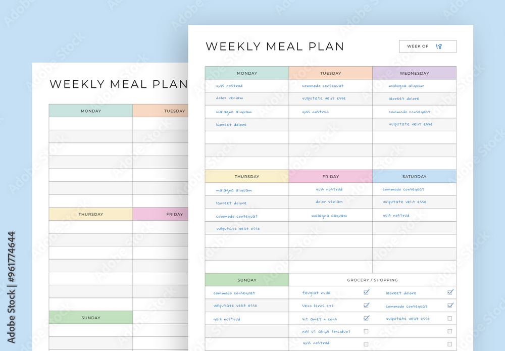 Weekly Meal Planner Layout Stock Template | Adobe Stock