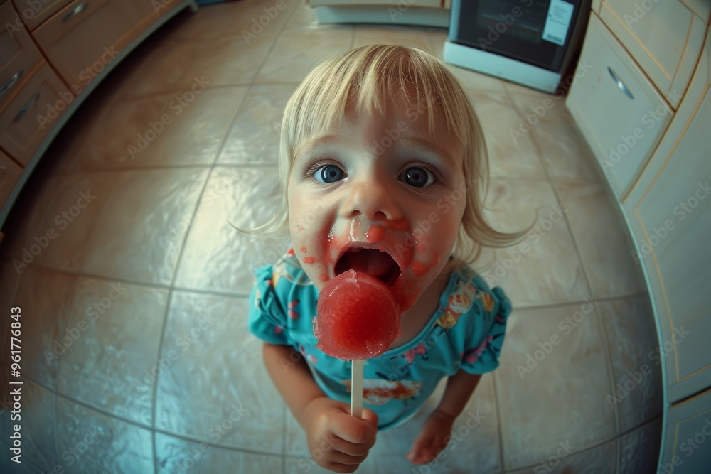 Kid beams with joy while enjoying ice cream. Charming infant smiling ...