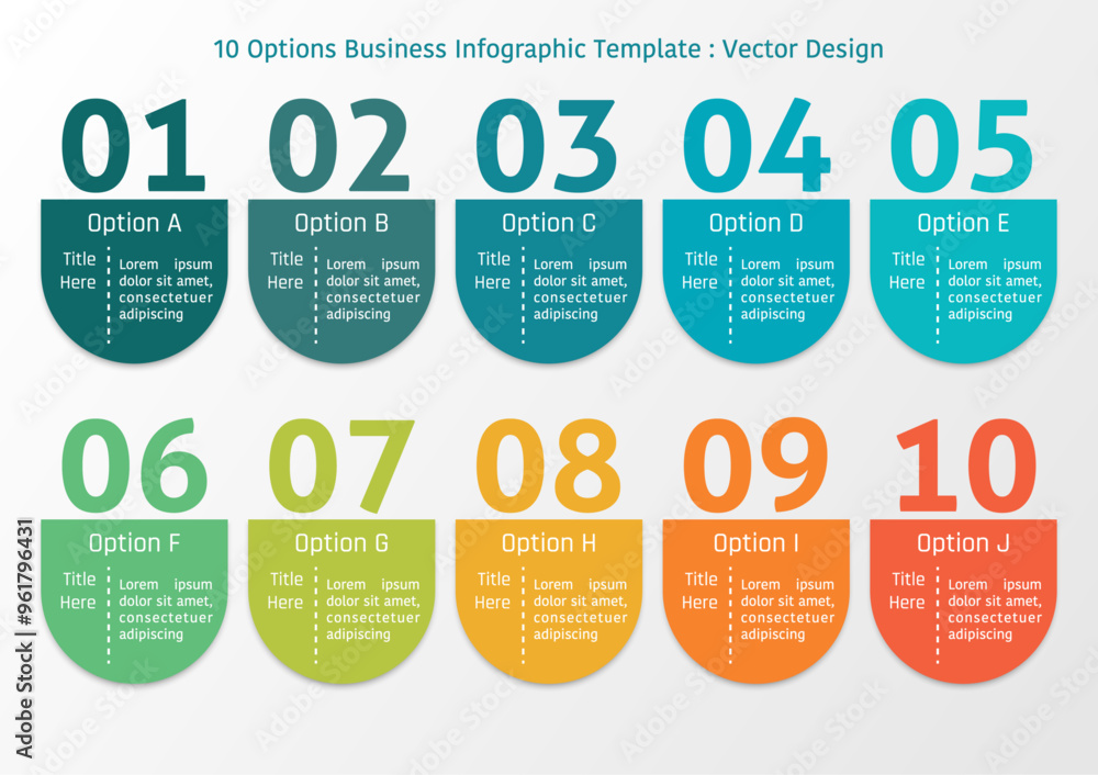 10 options business infographic template, theme of colorful half ...