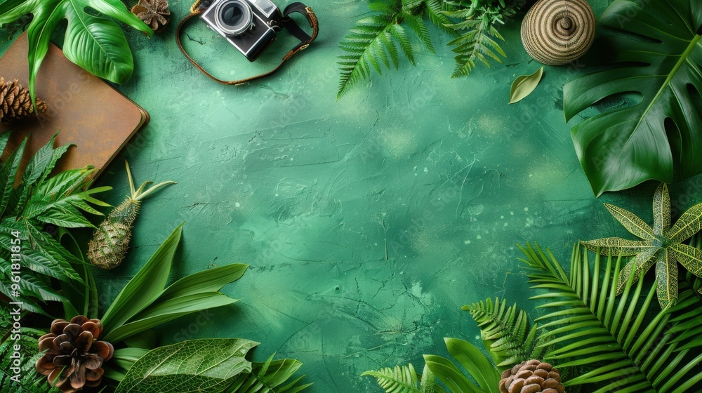 A vibrant image of a green travel itinerary featuring eco-friendly ...