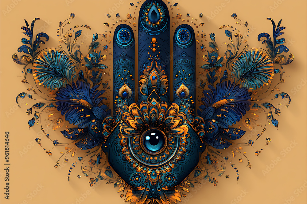 Hamsa design blending intricate geometric lines and shapes, creating a ...