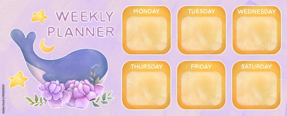 Weekly planner with whale illustration. cute school timetable or ...