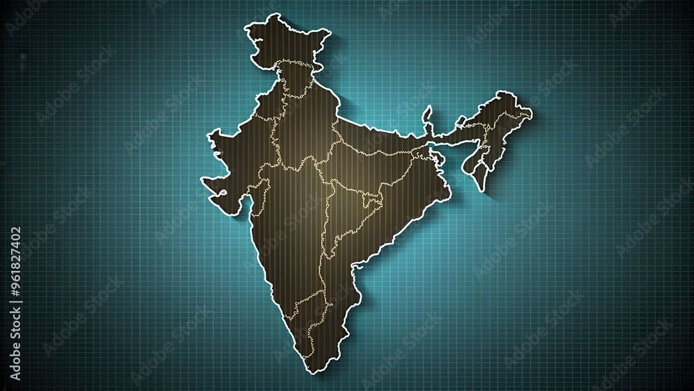 Contour map of India with black borders on a background, India, contour ...