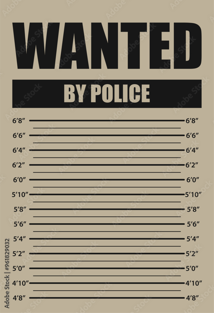 Wanted by police, banner with mugshot template scale inch, vector of ...