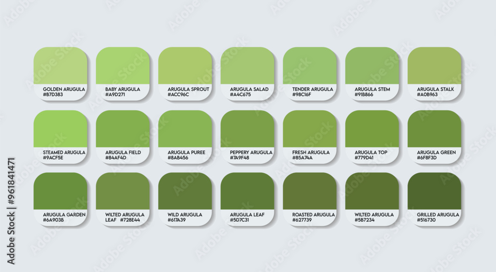 Arugula Colors Palette, Arugula Green Color Guide Palette with Color ...