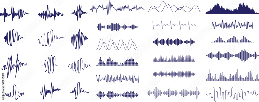 Sound waves set. Modern sound equalizer. Radio wave icons. Volume level ...