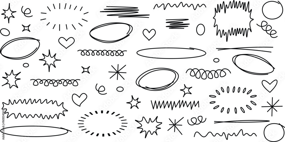 Set of scribble doodle underline emphasis shape. Emphasis line shape ...