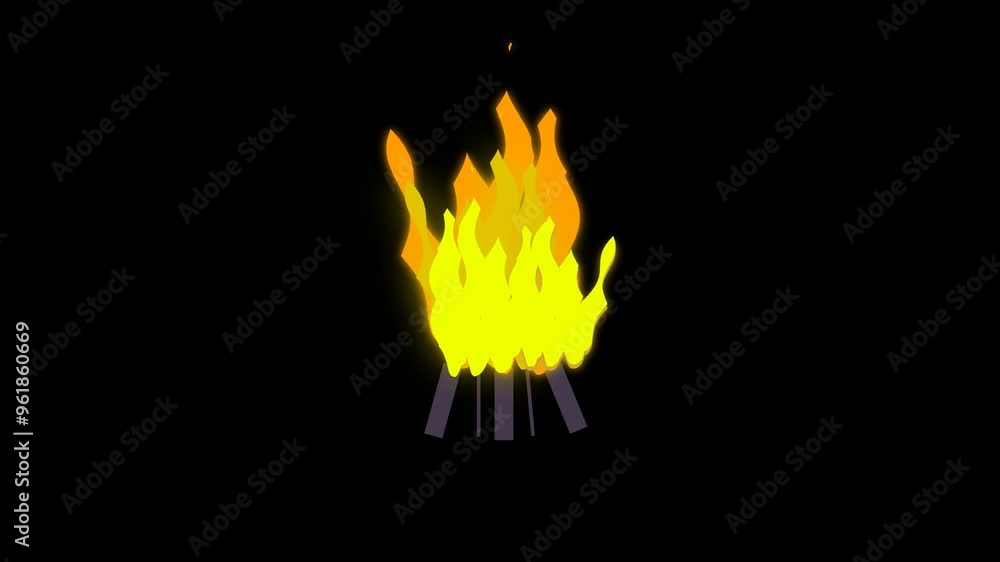 Camping bone fire clip, woods with flames burning animation on black ...