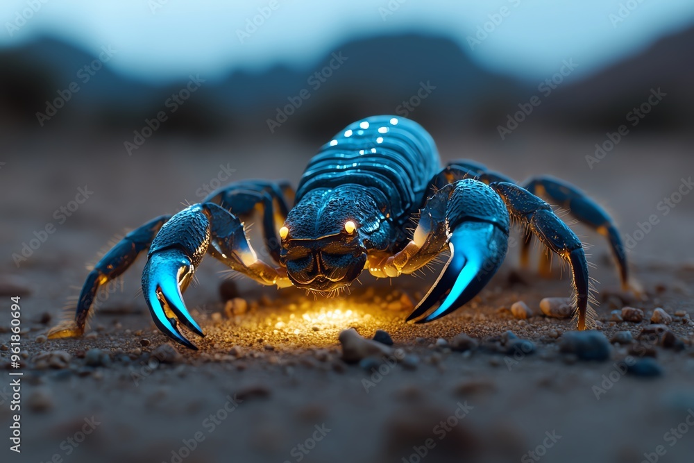 African animals, scorpions at night, glowing under UV light scuttle ...