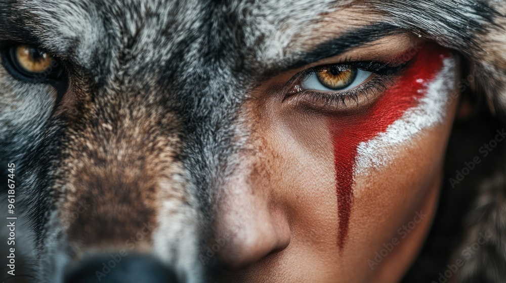 Mythological werewolves half wolf human face person looking serious ...