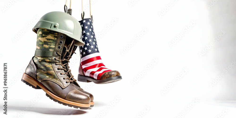 3D Military Boots and Helmet Defying Gravity in Space - Iconic ...