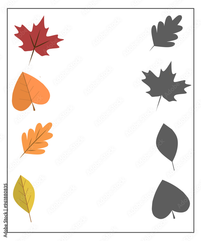 Find the correct shadow activity in theme autumn leaves, autumn ...