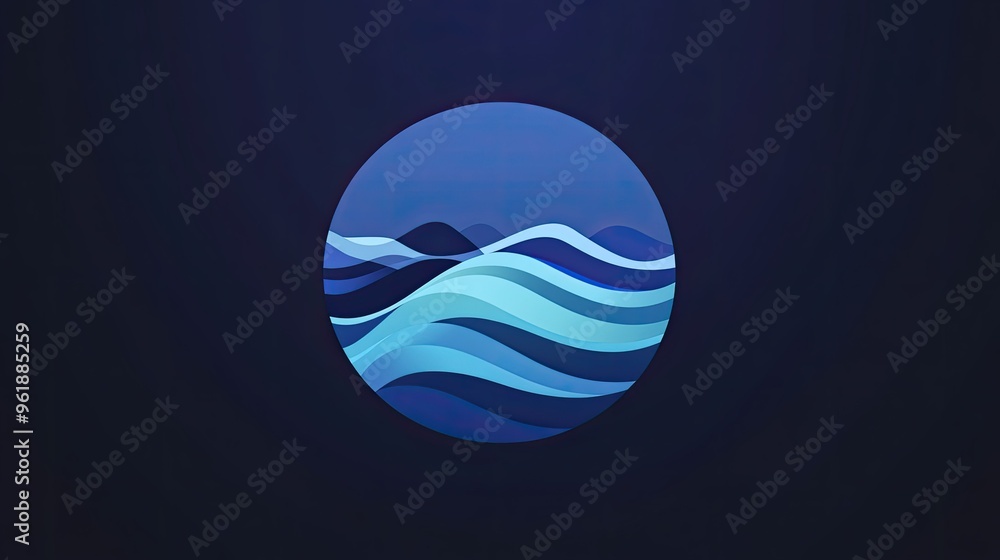 Circular sea icon with a stylized wave pattern inside, framed by a thin ...
