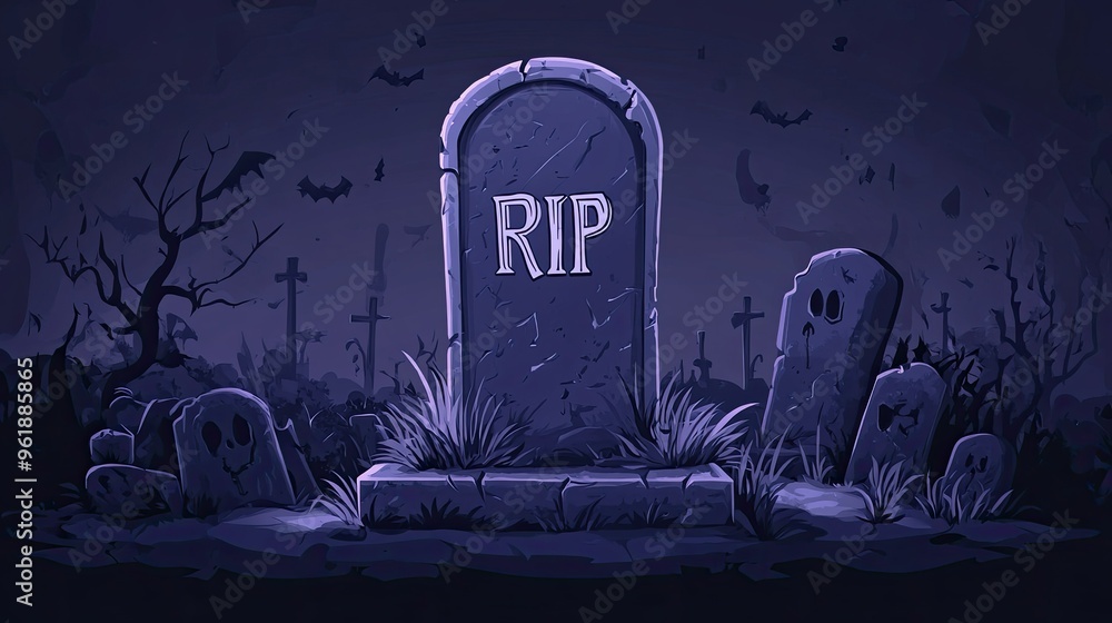 Icon of a tombstone with RIP inscription, designed in a dark, gothic ...