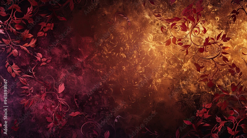 Mannerism background with twisted vine patterns in burgundy and gold ...