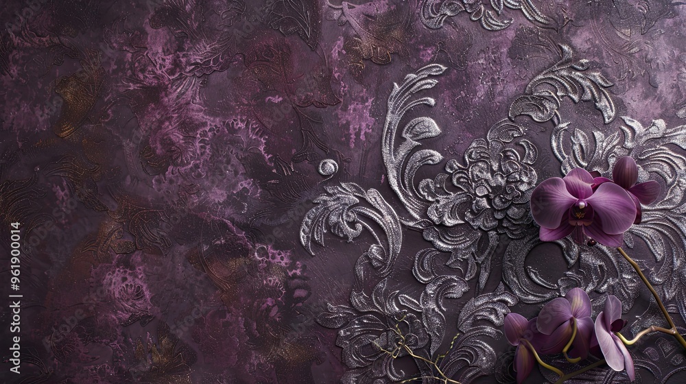 Mannerism wallpaper with velvety textures in plum and silver swirling ...