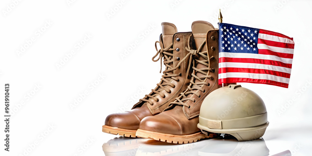 Flat Military Boots and Helmet Suspended in Space: A Symbol of Strength ...