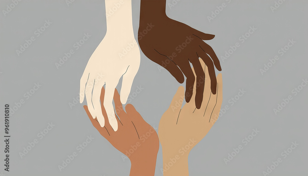 Stacked Hands in Unity with Different Skin Tones Stock Illustration ...