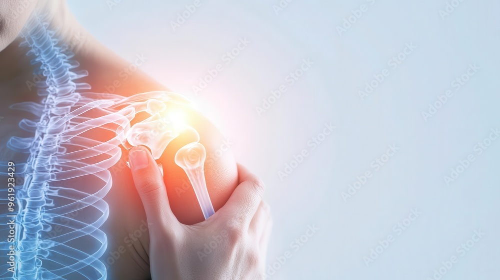 Person massaging a swollen shoulder joint, detailed focus on the injury ...