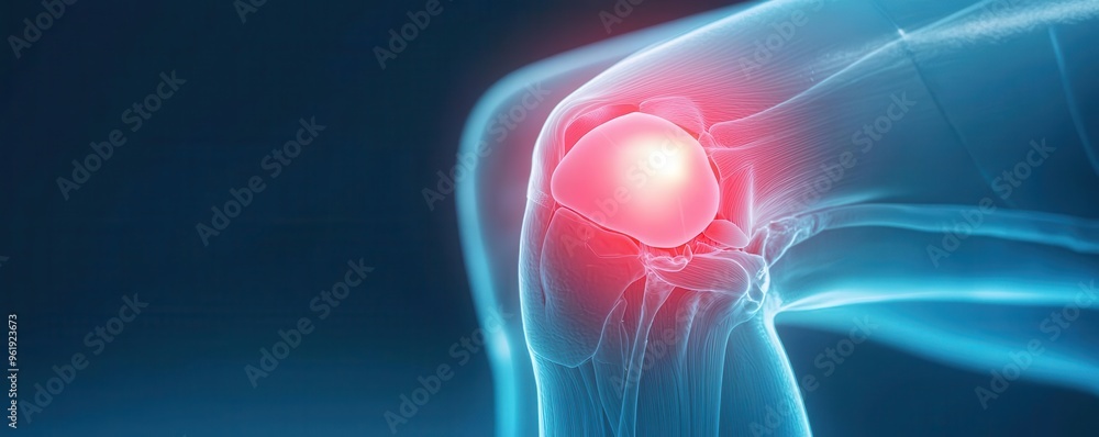 Surgical image showing post-operative swelling in a knee joint, joint ...