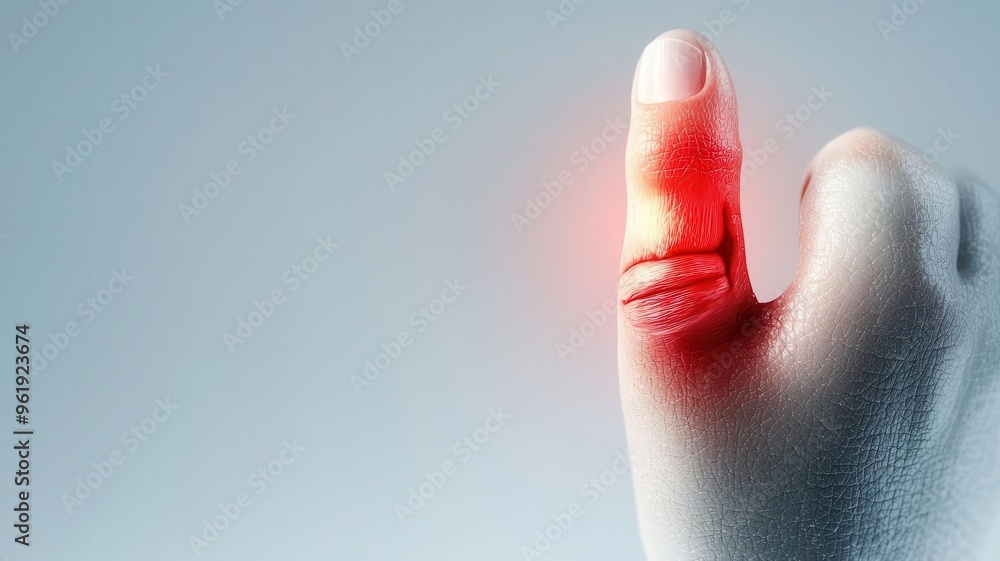 Swollen and bruised finger joint with realistic skin detail, joint ...