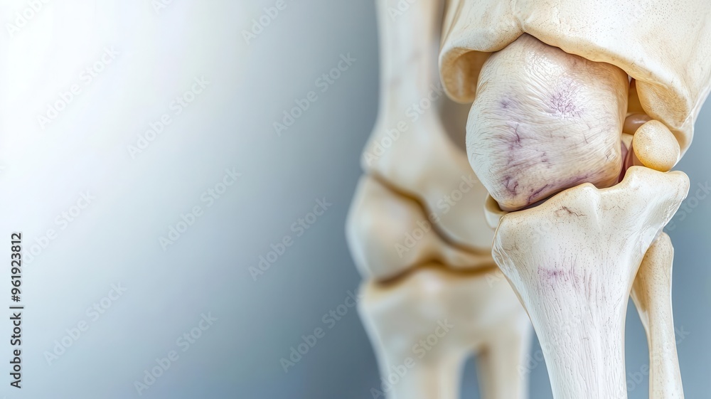 Swollen and bruised knee joint, detailed focus on the injury, joint ...