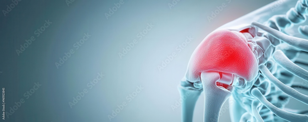 Swollen shoulder joint with visible redness and discomfort, joint ...